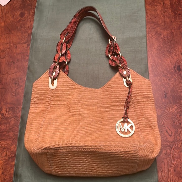 MICHAEL Michael Kors | Bags | Michael Kors Straw Bag With Python Accent | Poshmark